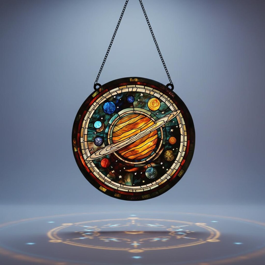 Solar System Stained Glass Suncatcher, Celestial Window Hanging, Planet ...