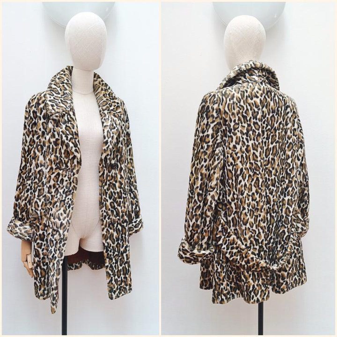 1960s Leopard Print Velveteen Coat, 60s Faux Fur Loose Jacket, Animal ...