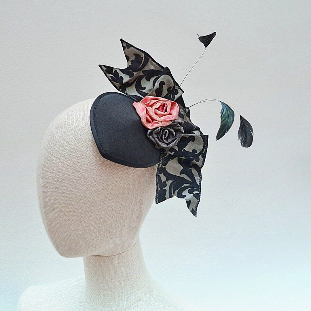 Silk Baroque Teardrop Headpiece, Ribbon Rose Feather Luxury Fascinator ...