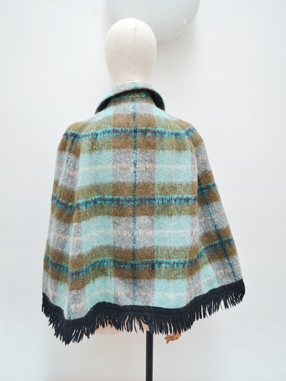 1970s Mohair check collared cape, 70s Strathtay blue … - Gem
