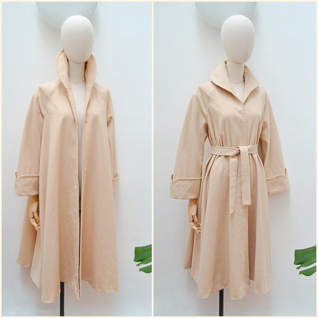 1970s Couture Wool Trapeze Coat, 1950s Style Beige Woollen Jacket ...