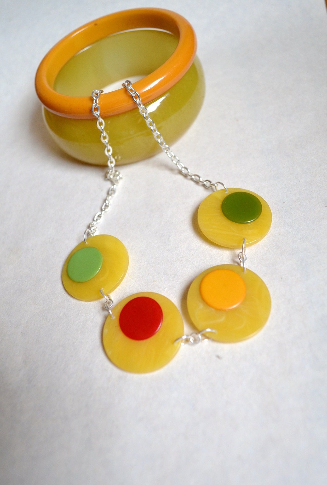 Bakelite Lucite Art Deco Inspired Necklace, 1930s Articulated Pendents ...