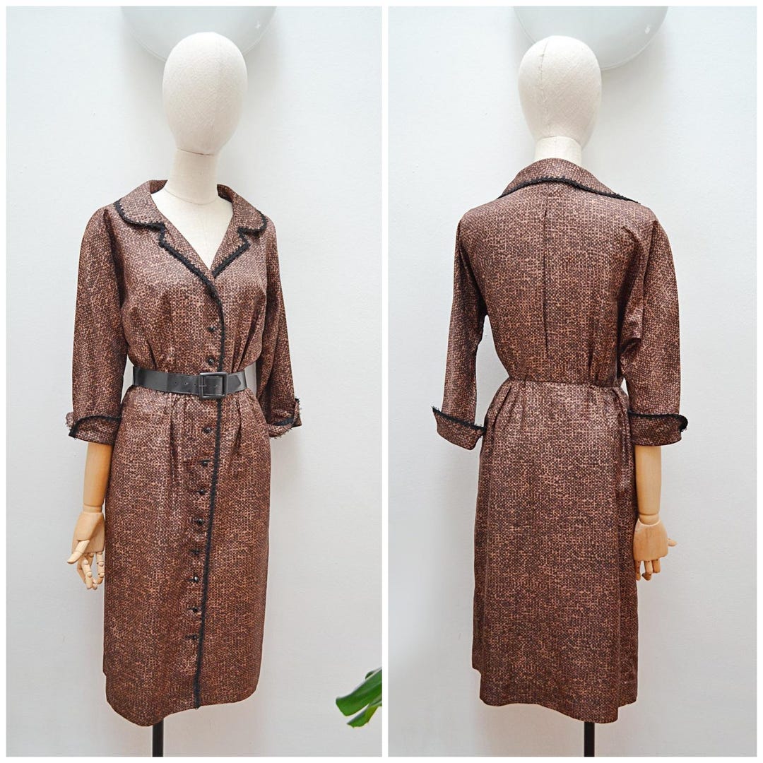 1950s Dolman 3/4 Length Sleeve Shirtwaister, 50s Button Front Day Dress ...