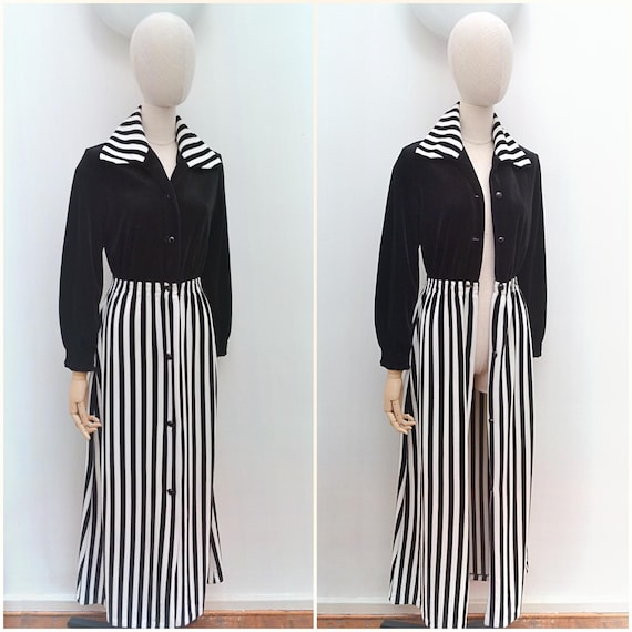 1970s Velour stripe dressing gown, Long sleeve velvet… - Gem