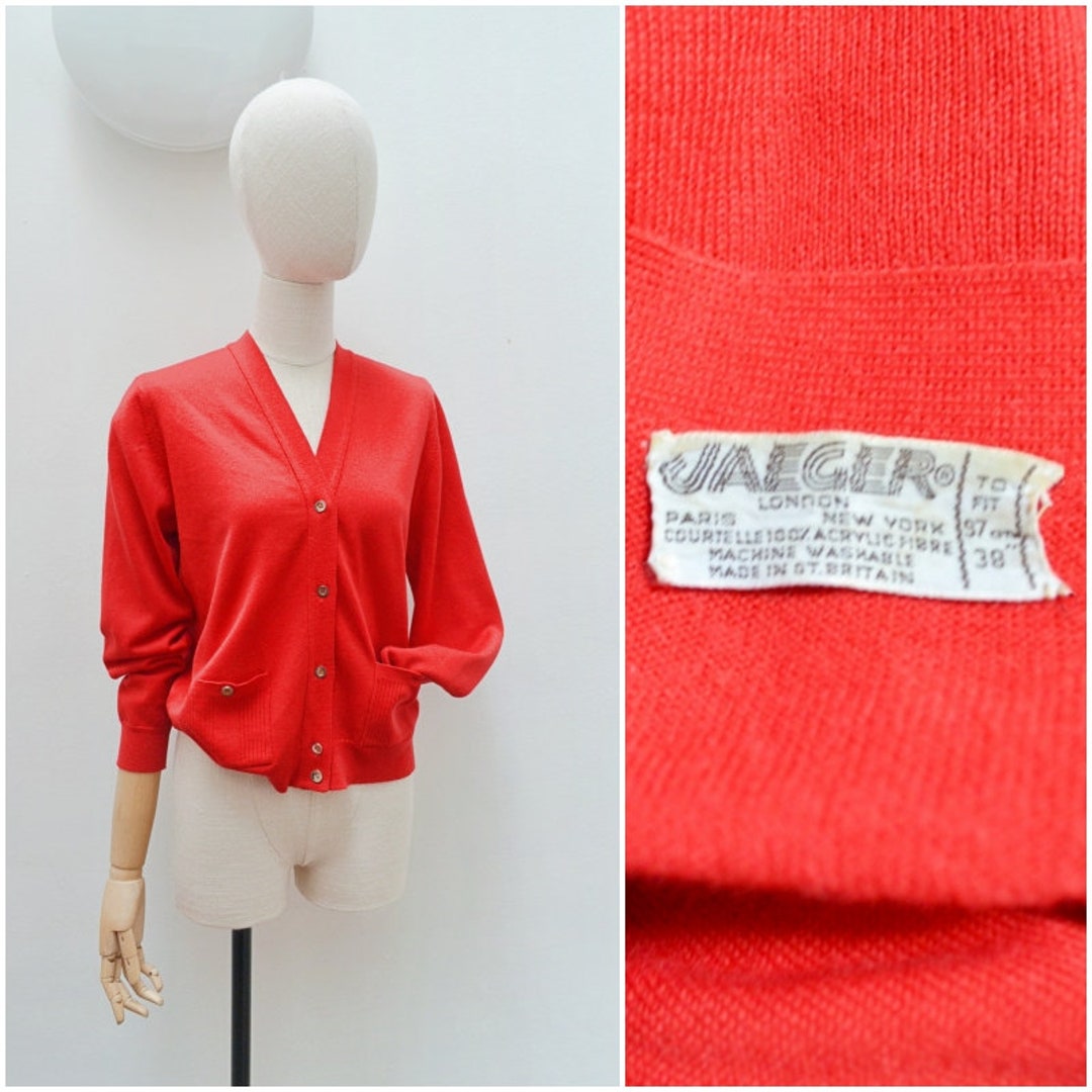 1960s Jaeger Red Courtelle Cardigan With Pockets / 60s Knit - Etsy