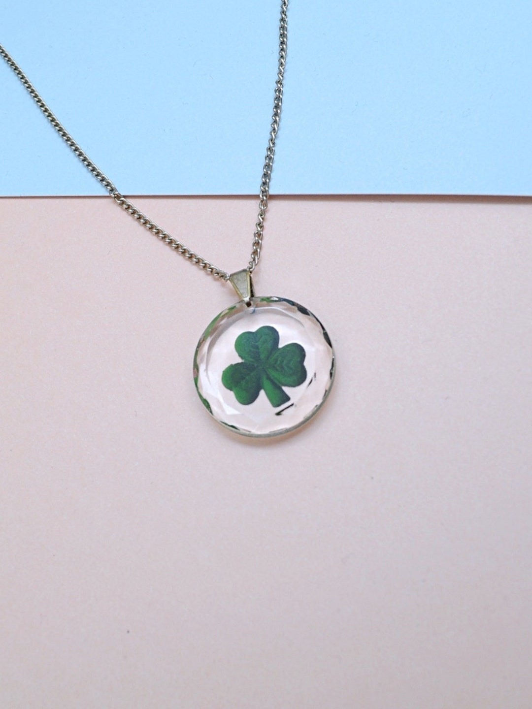 1940s 50s Lucky Clover Reverse Cut Glass Pendent Necklace / - Etsy