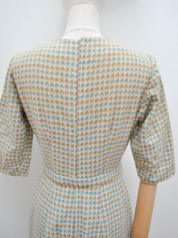 1960s Pastel check wool dress, Early 60s woollen fitt… - Gem