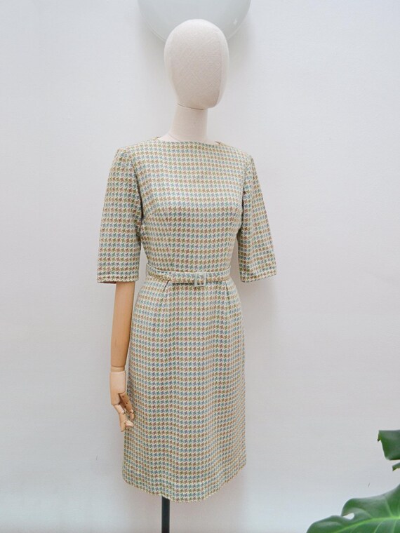 1960s Pastel check wool dress, Early 60s woollen fitt… - Gem