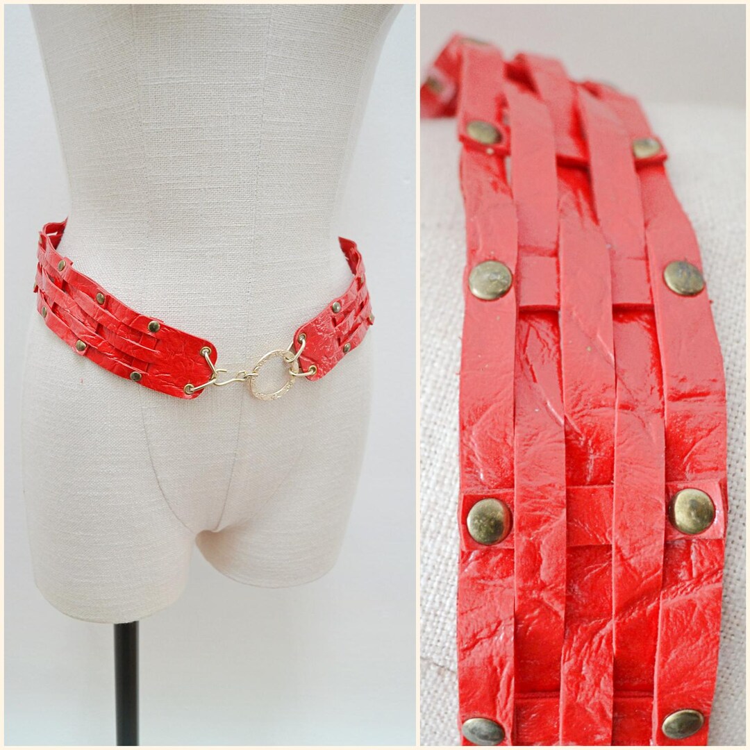 1960s Woven Red Vinyl Belt, 60s O Ring Waist or Hip Belt, Original ...