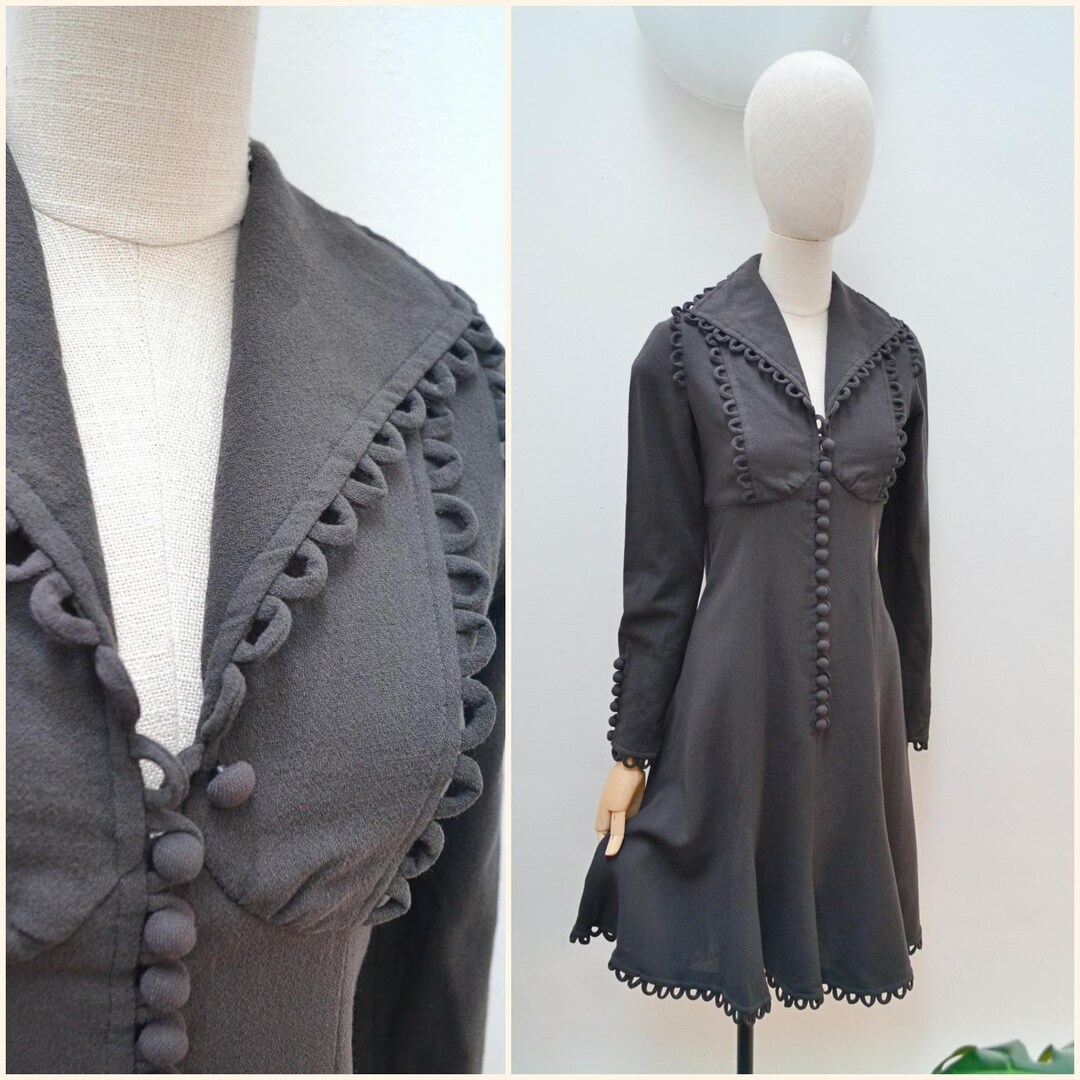 1970s Jean Varon Crepe Dress, 1960s Designer Flared Midi, 70s Long ...