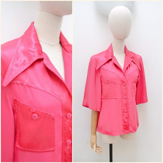 1970s Bus Stop Lee Bender blouse, 70s Satin crepe day… - Gem