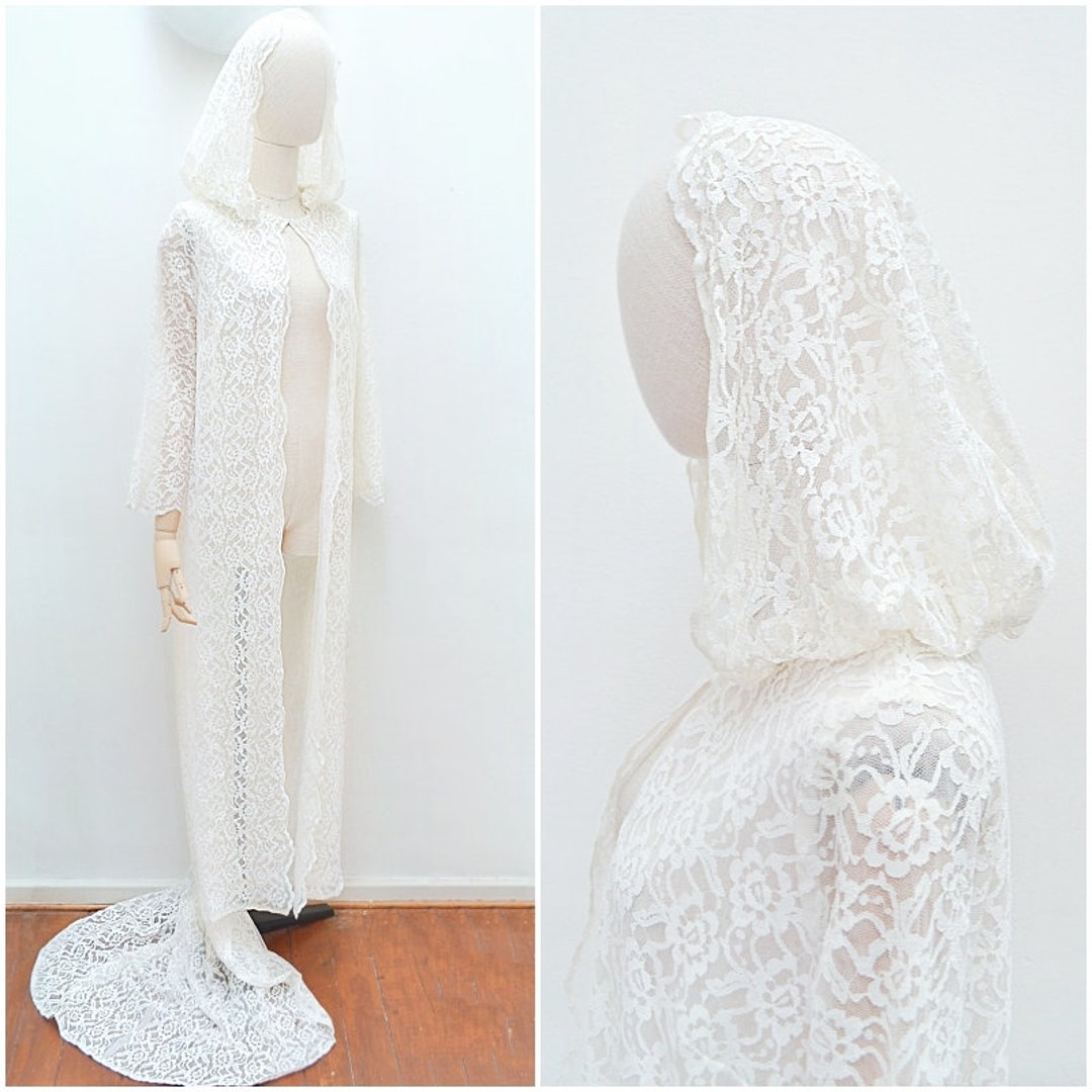 1960s Lace Hooded Jacket With Train 60s 3/4 Sleeved Wedding - Etsy