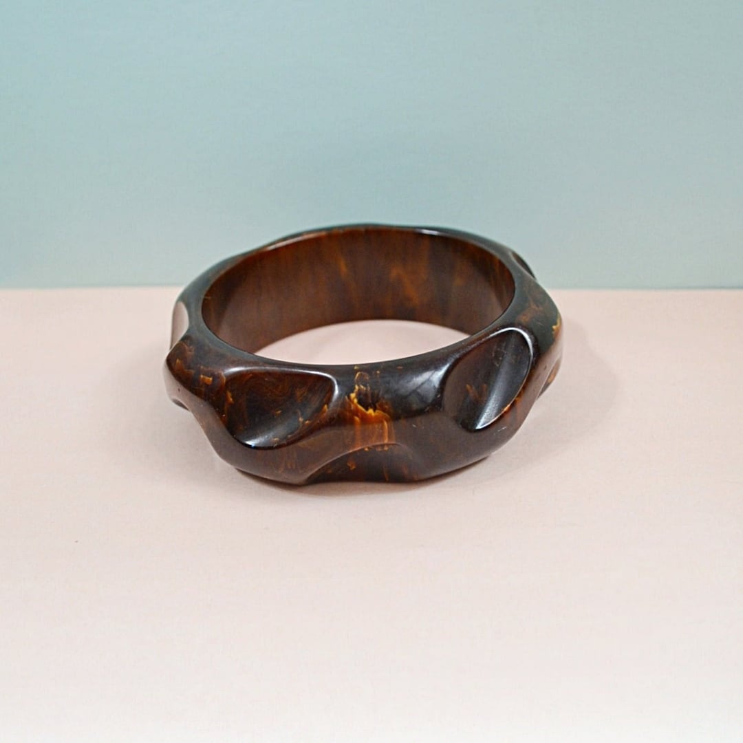 1930s Bakelite Cog Carved Bangle, 30s Huge Thick Catalin Plastic, 40s ...