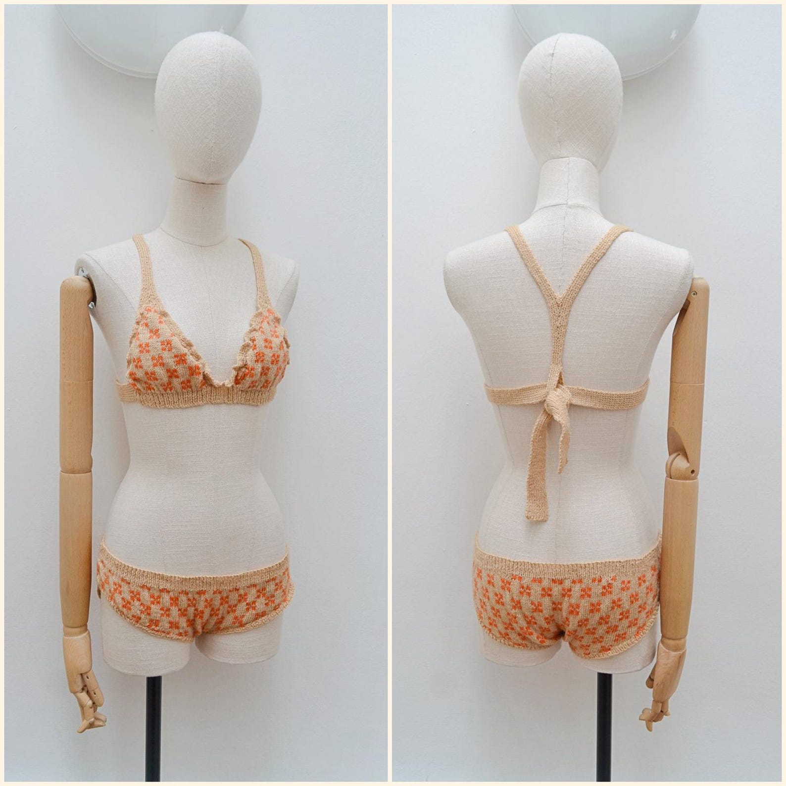 1970s Low Rise Knit Bikini, 70s Triangle Top Knitted Beachwear, Risqué ...