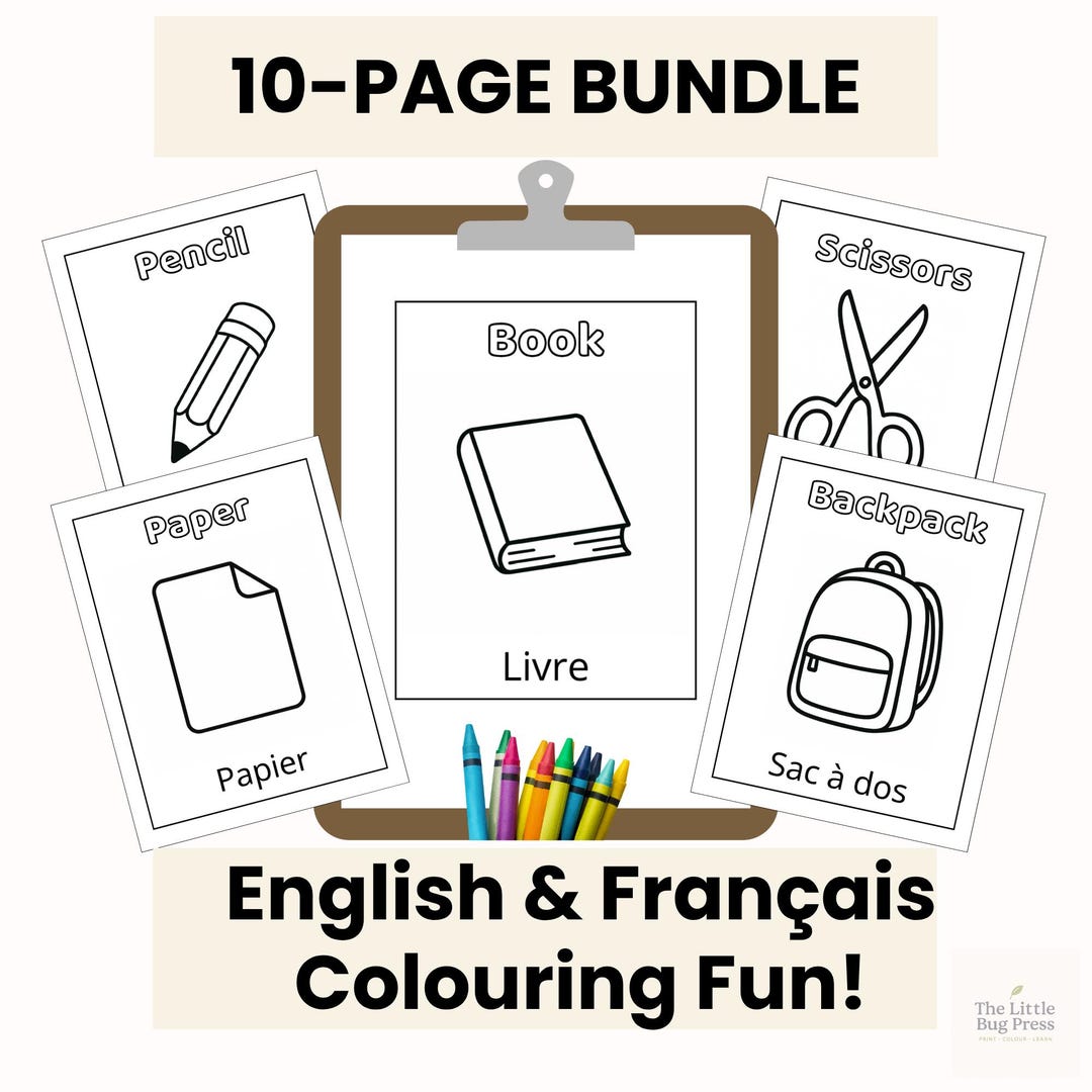 Bilingual School Colouring Pages for Kids | English & French Printable ...