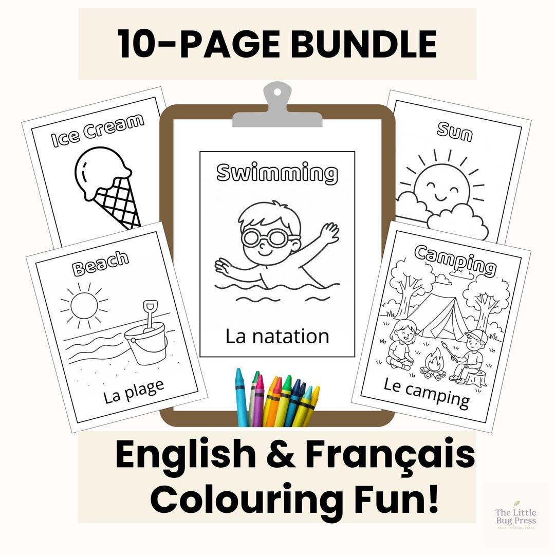 Bilingual Colouring Pages for Kids – English & French – 10-page ...