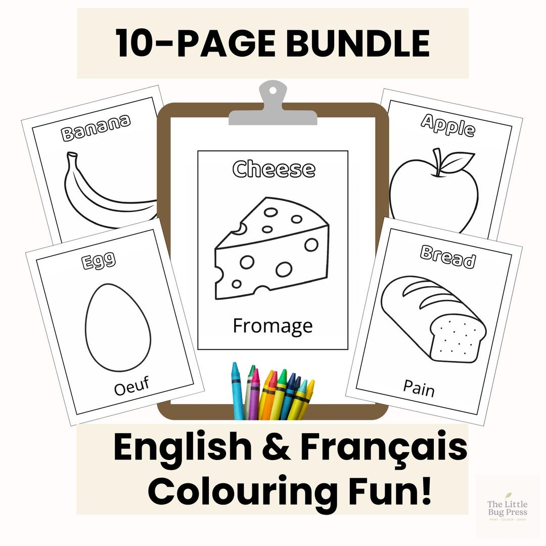 Bilingual Food Colouring Pages for Kids | English & French Printable ...