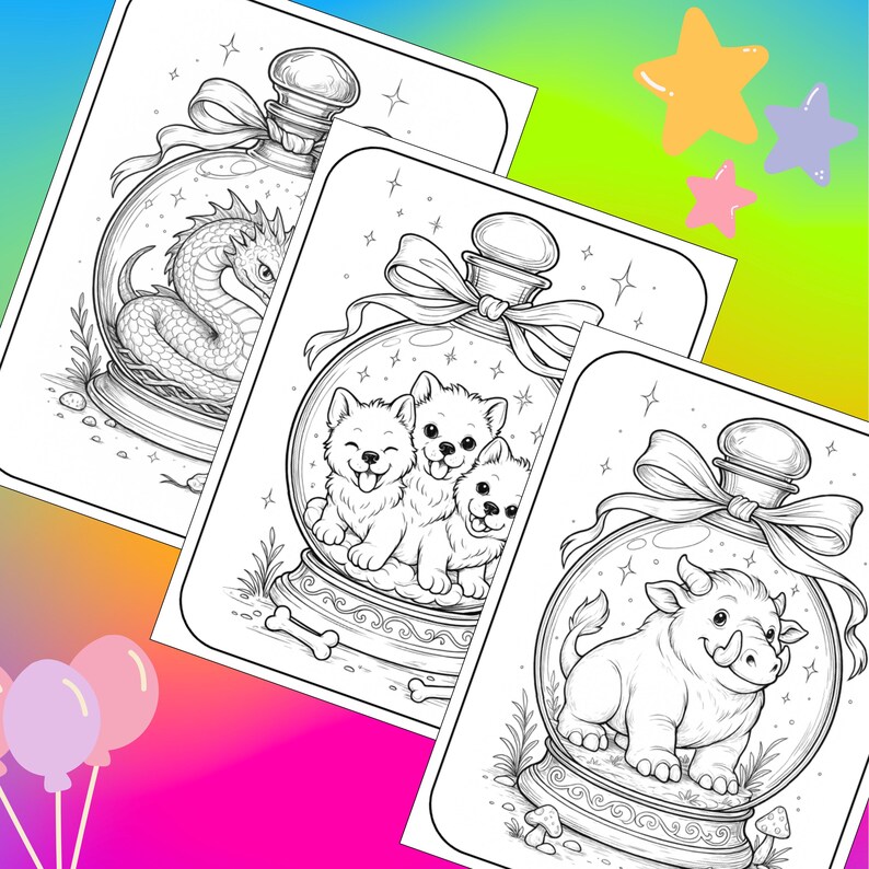 Mythical Creatures in Orbs Colouring Pages – 30 Printable Fantasy Line ...