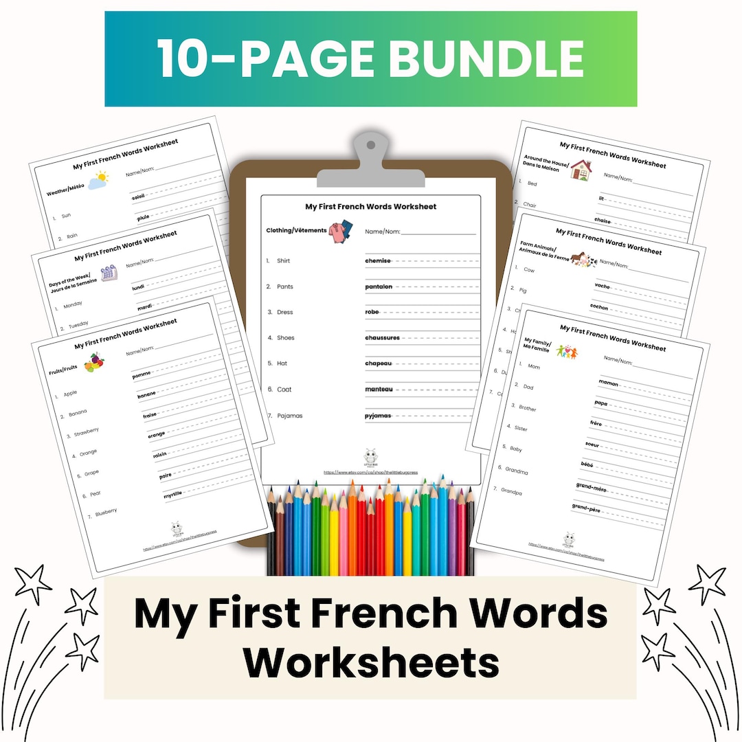 10 Printable French Vocabulary Worksheets for Kids – Pre-k Learning ...