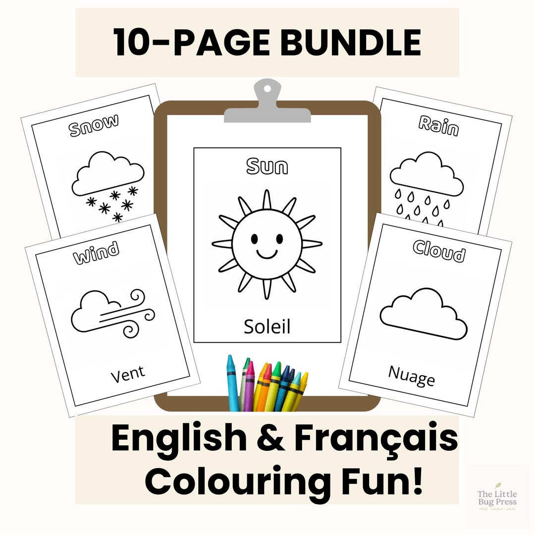Bilingual Weather Colouring Pages for Kids | English & French Printable ...
