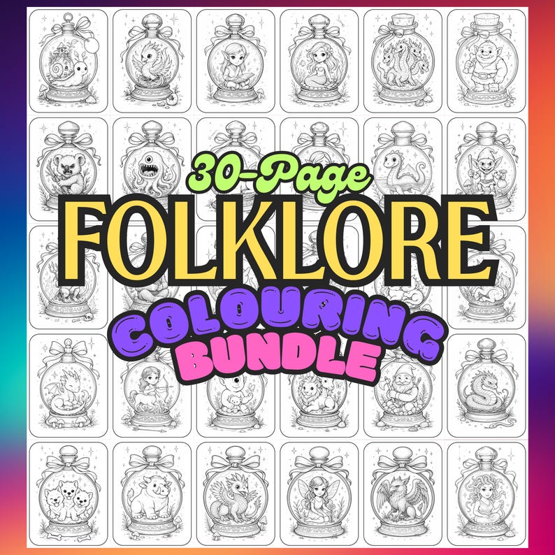 Mythical Creatures in Orbs Colouring Pages – 30 Printable Fantasy Line ...