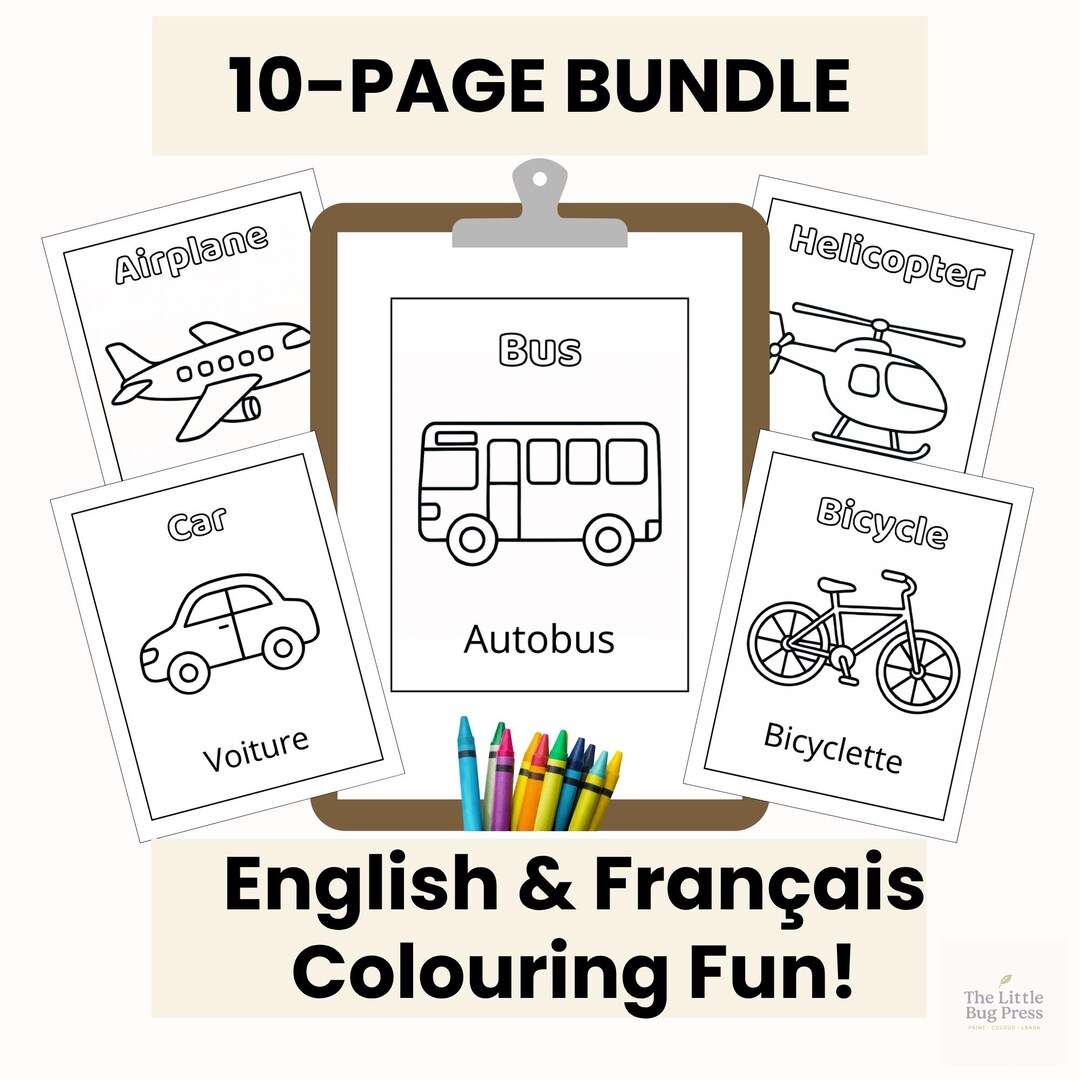 Bilingual Transportation Colouring Pages for Kids | English & French ...