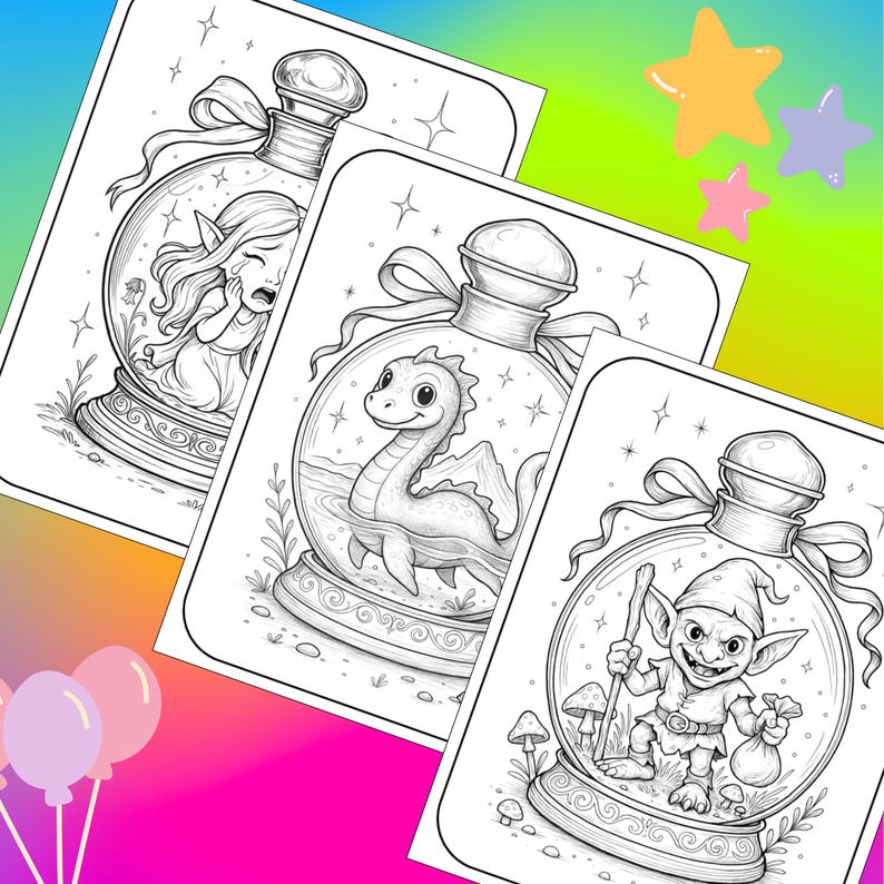 Mythical Creatures in Orbs Colouring Pages – 30 Printable Fantasy Line ...