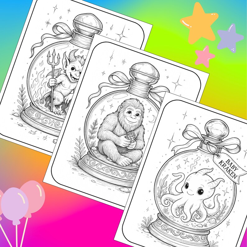 Mythical Creatures in Orbs Colouring Pages – 30 Printable Fantasy Line ...