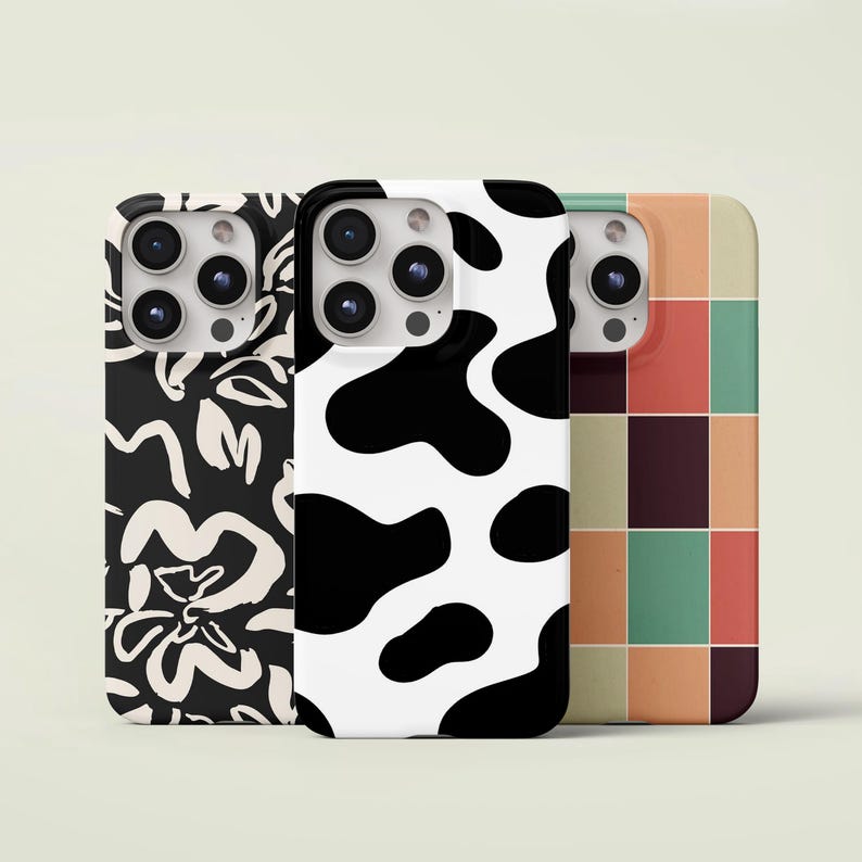 Cow Pattern Black Preppy Cute Aesthetic Tough Phone Case | iPhone 16 ...