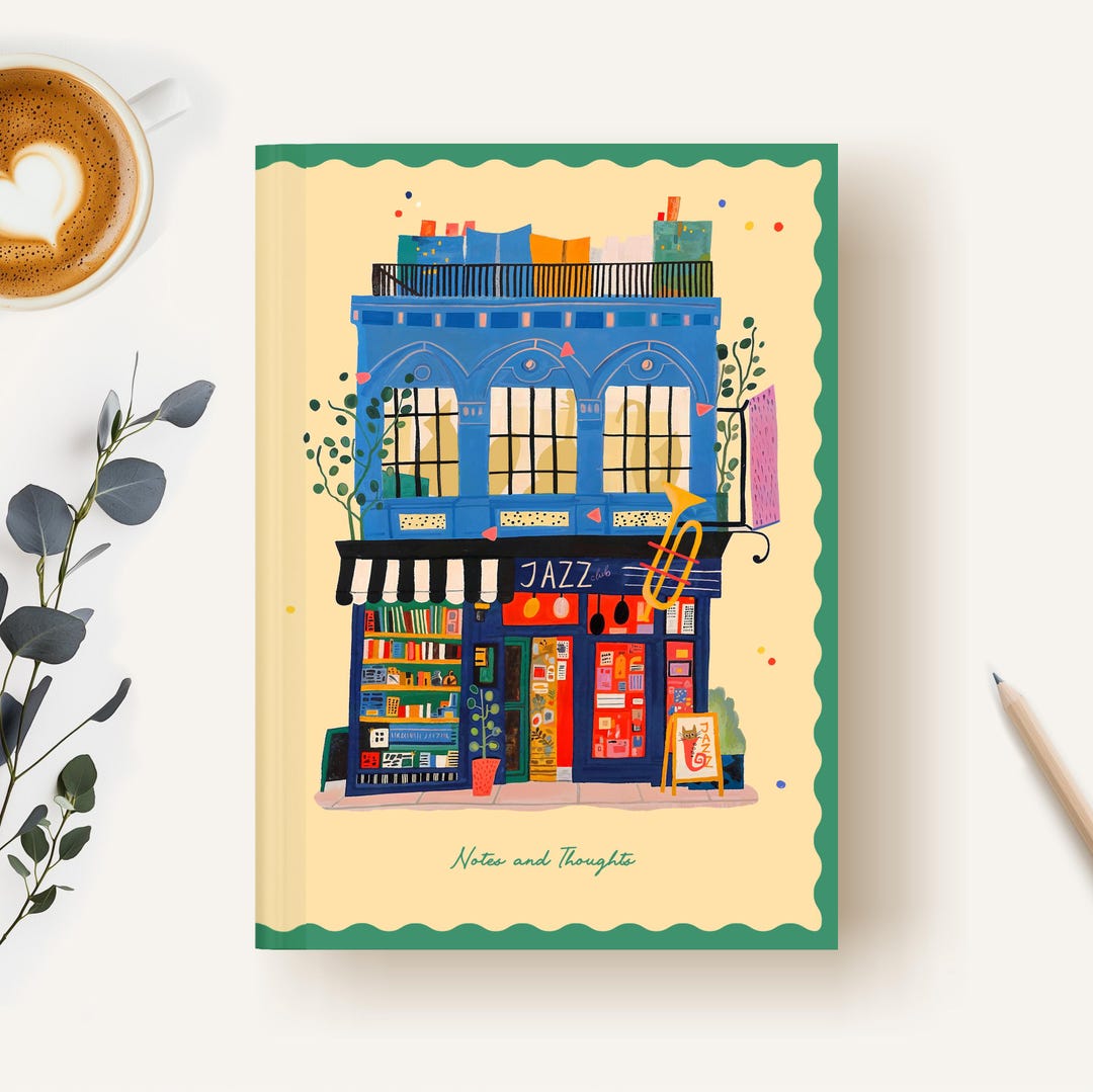 Jazz Café Notebook, Aesthetic Hardcover Journal, Bookstore and Music ...