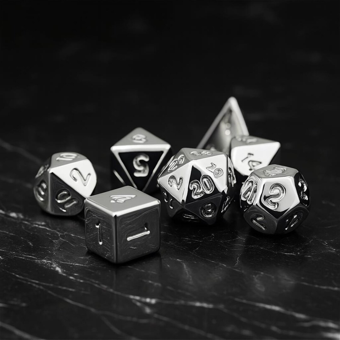 Silver Metal Dice Set for Dnd – 7-piece Luxury Dnd Dice for TTRPG ...