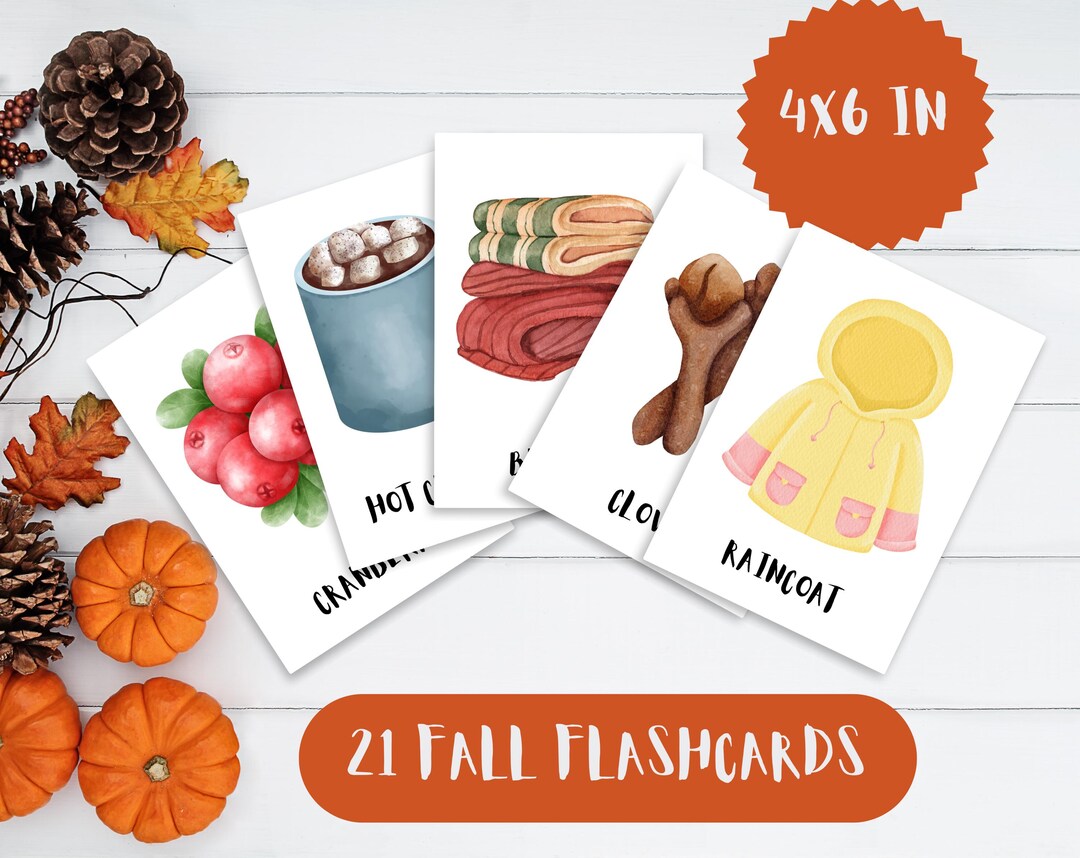 Fall Flashcards Printable 4x6, 21 Autumn Learning Cards (PDF Digital ...