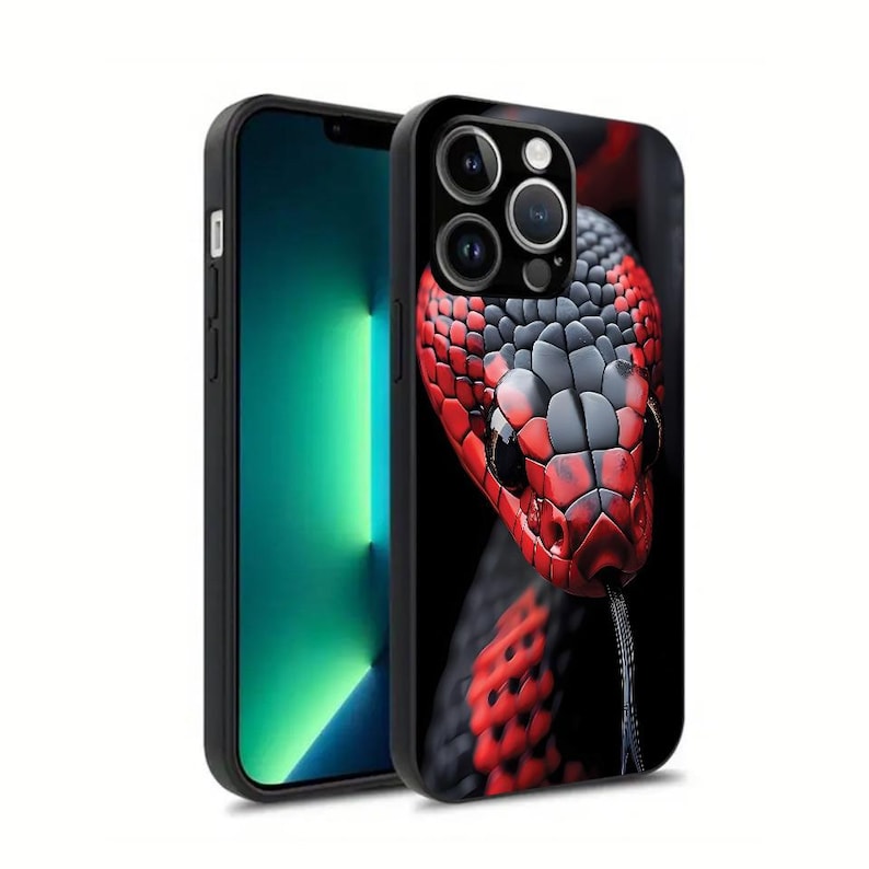 Red and Black Snake Phone Case - Realistic Serpent Design iPhone Cover ...