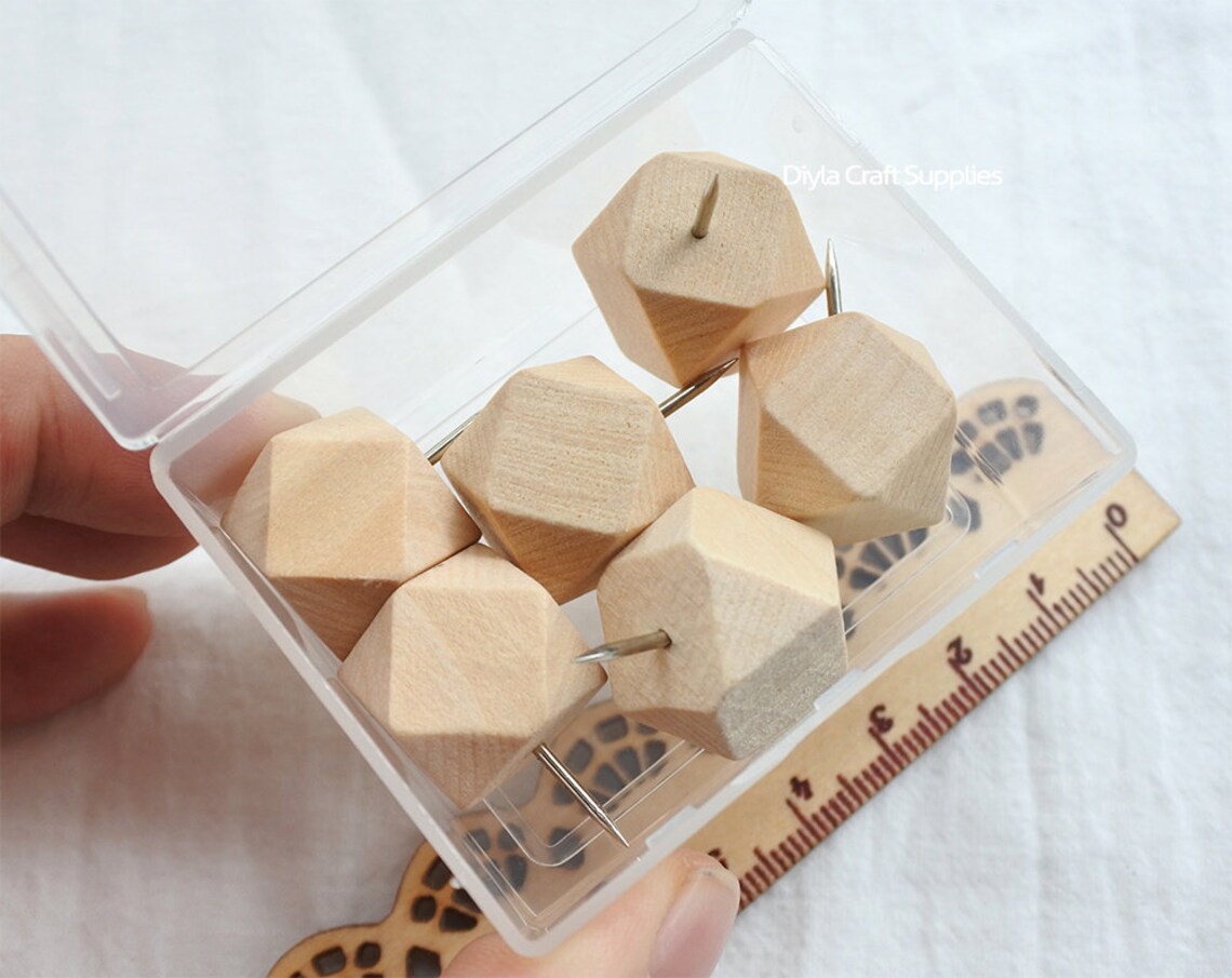 6 Pcs 15mm Diamond Wooden Push Pins Drawing Pin Thumbtack | Etsy