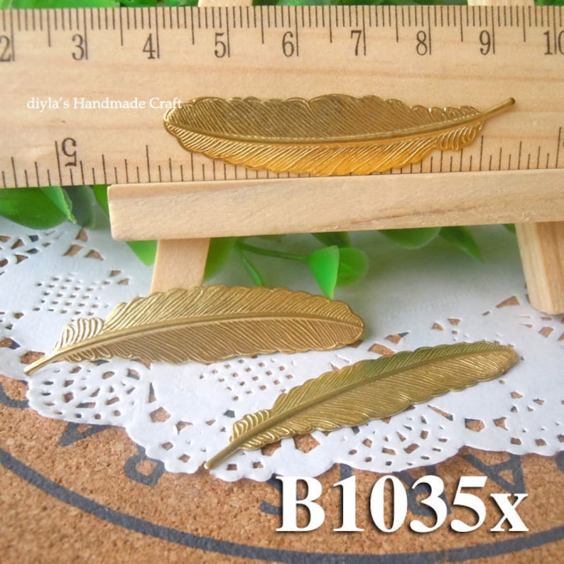 A Set 52x10mm Raw Brass Feather Filigree Jewelry Stampings for Bead ...