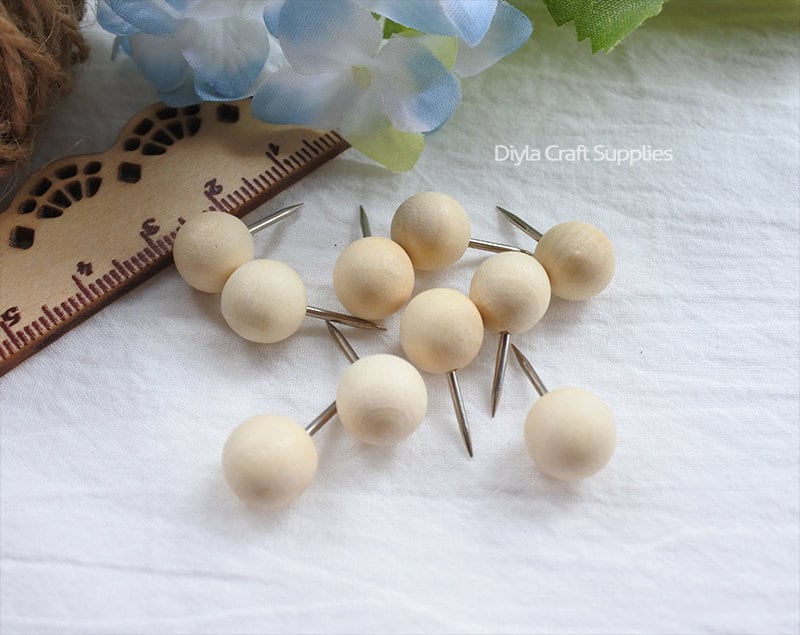 30 Wooden Push Pins, 10mm Round Thumb Tacks, Bulletin Board Pins - Etsy UK