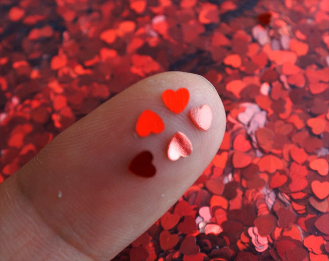 3mm Holographic Red Heart Glitter Red Color Heart Confetti - Etsy