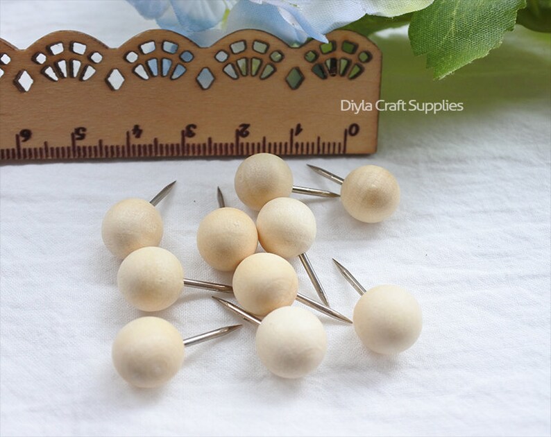 30 Wooden Push Pins, 10mm Round Thumb Tacks, Bulletin Board Pins - Etsy UK