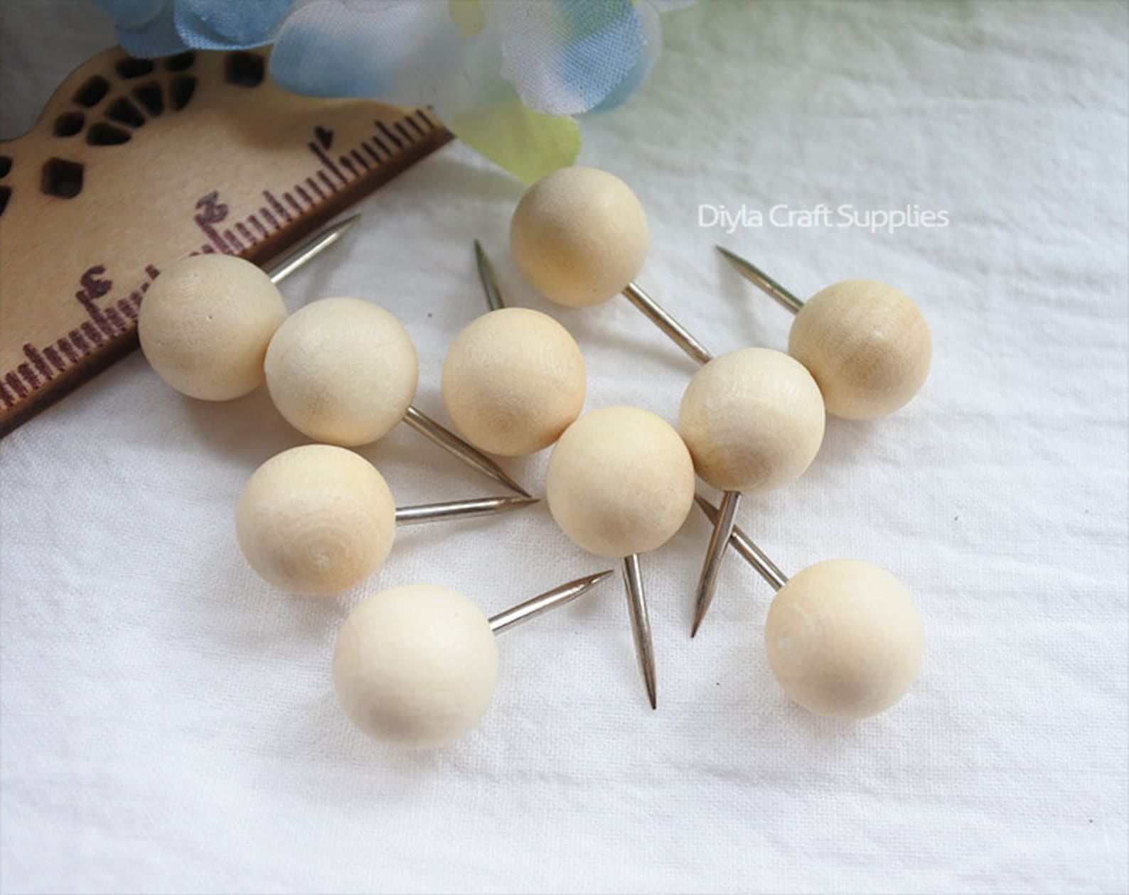 30 Wooden Push Pins, 10mm Round Thumb Tacks, Bulletin Board Pins - Etsy UK