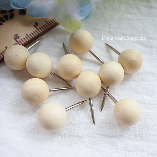 30 Pcs 10mm Round Wooden Push Pins Drawing Pin Thumbtack | Etsy