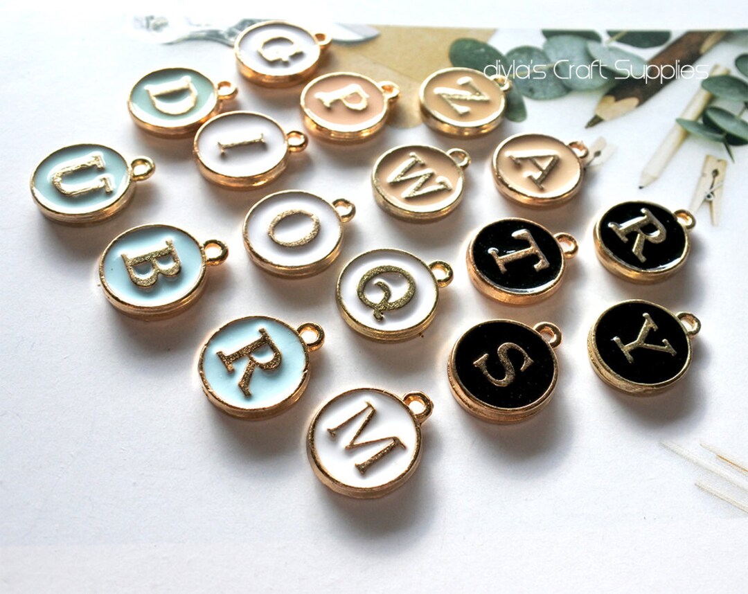 Letter Charms, Alphabet Charms, Initial Charms - White Round DIY Letter ...