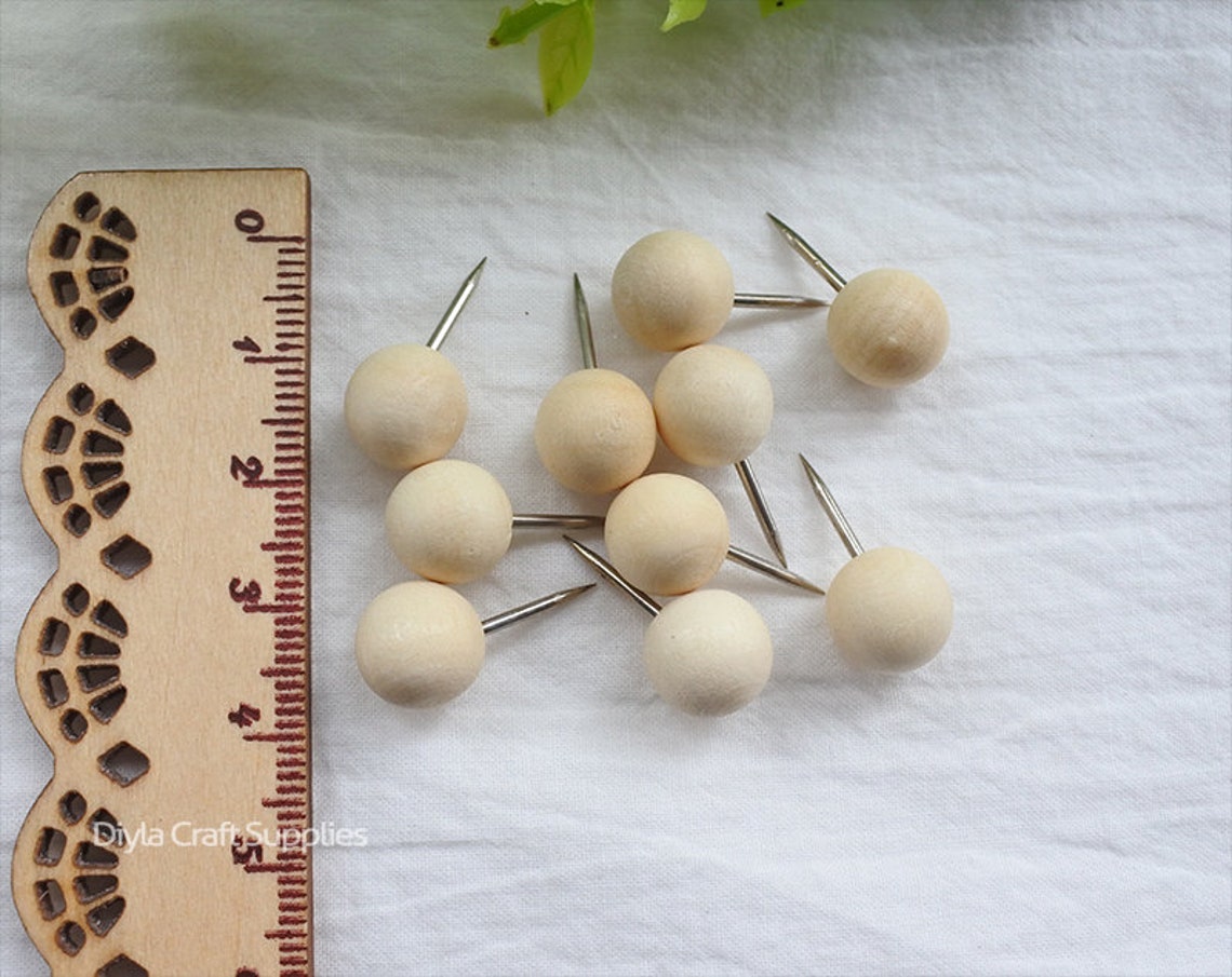 30 Wooden Push Pins, 10mm Round Thumb Tacks, Bulletin Board Pins - Etsy UK