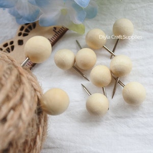 30 Pcs 10mm Round Wooden Push Pins Drawing Pin Thumbtack , World Map ...