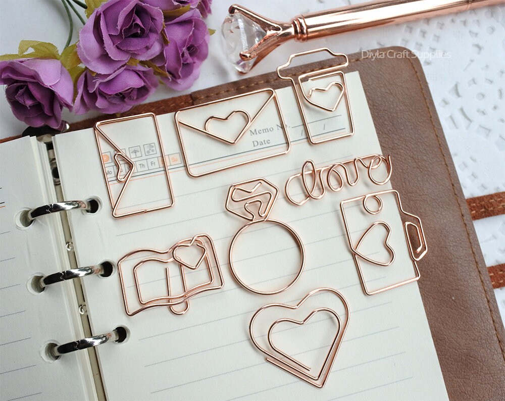 8pcs A set Rose Gold Paper Clips Envelope Paper Clip Love | Etsy