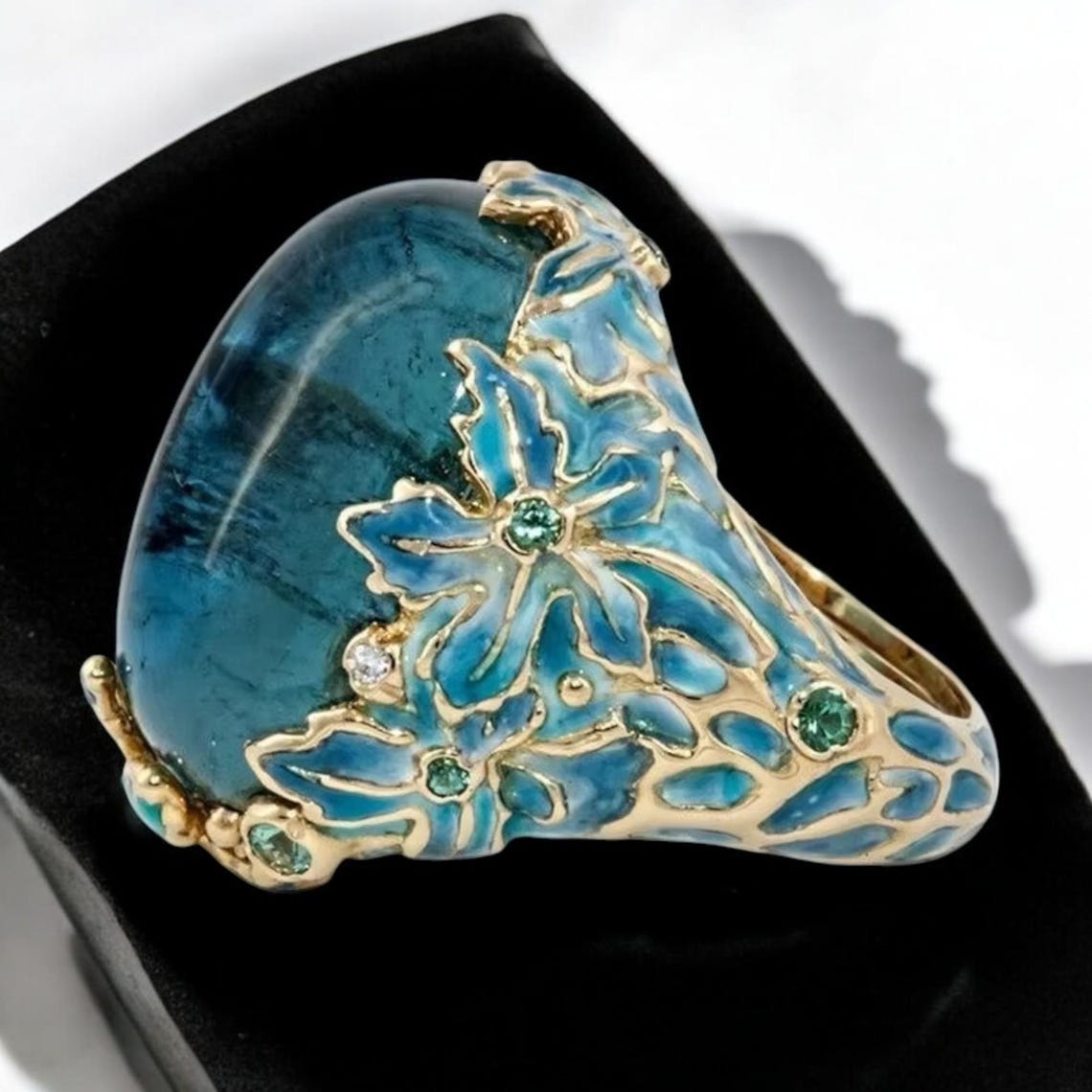 Classic Blue Flower Inlay Statement Ring – Big Stone Adjustable Ring ...