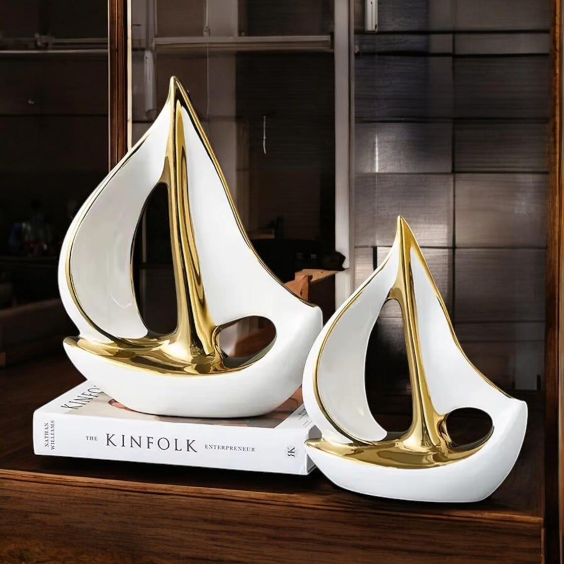 Luxury Ceramic Sailboat Sculpture – Postmodern Decorative Boat Figurine ...