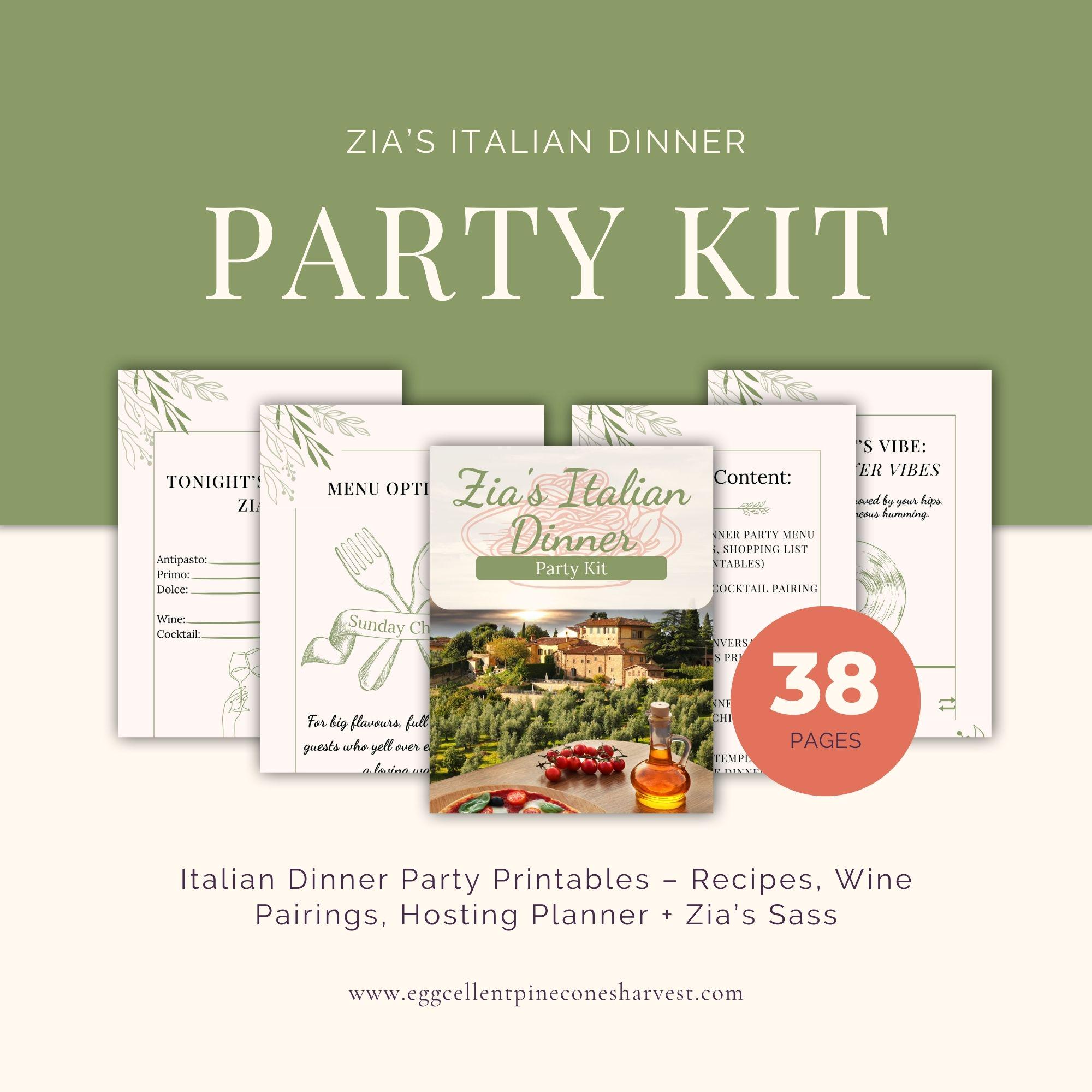 Italian Dinner Party Kit | Printable Recipes, Wine Pairings, Cocktail ...