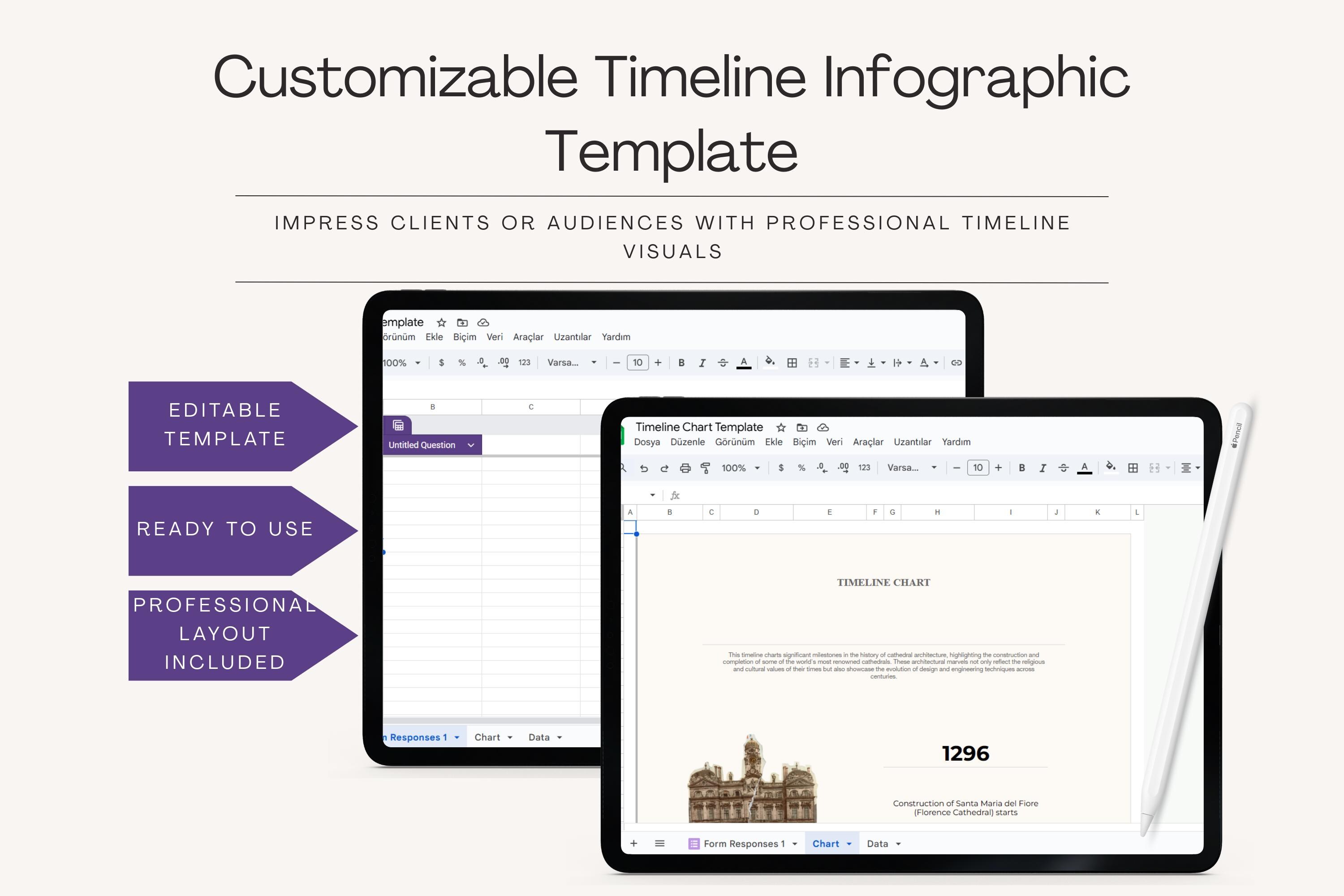Editable Timeline Chart Google Sheets Template | Project & Event ...