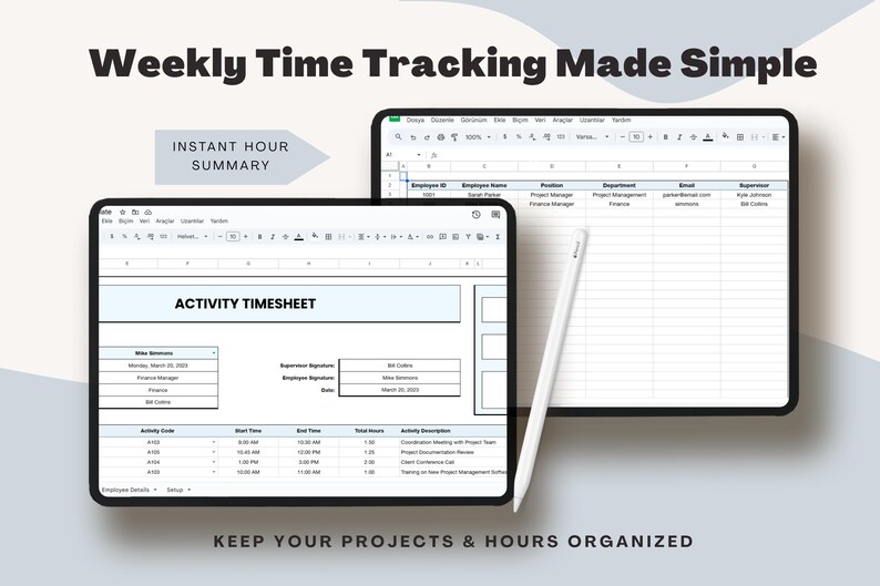 Employee Timesheet Google Sheet Template: Daily Activity & Work Hours ...