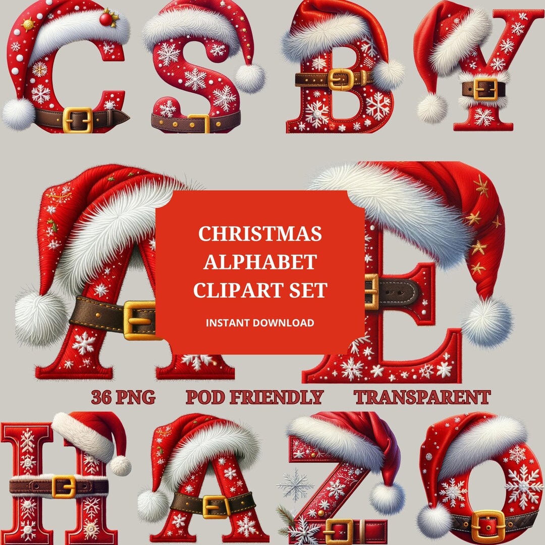 Santa Hat Alphabet Clipart Set |high Resolution PNG | Transparent ...